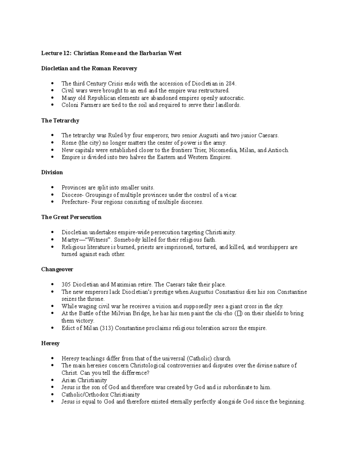 HIST 1101 Lecture 12 - Lecture 12: Christian Rome and the Barbarian ...