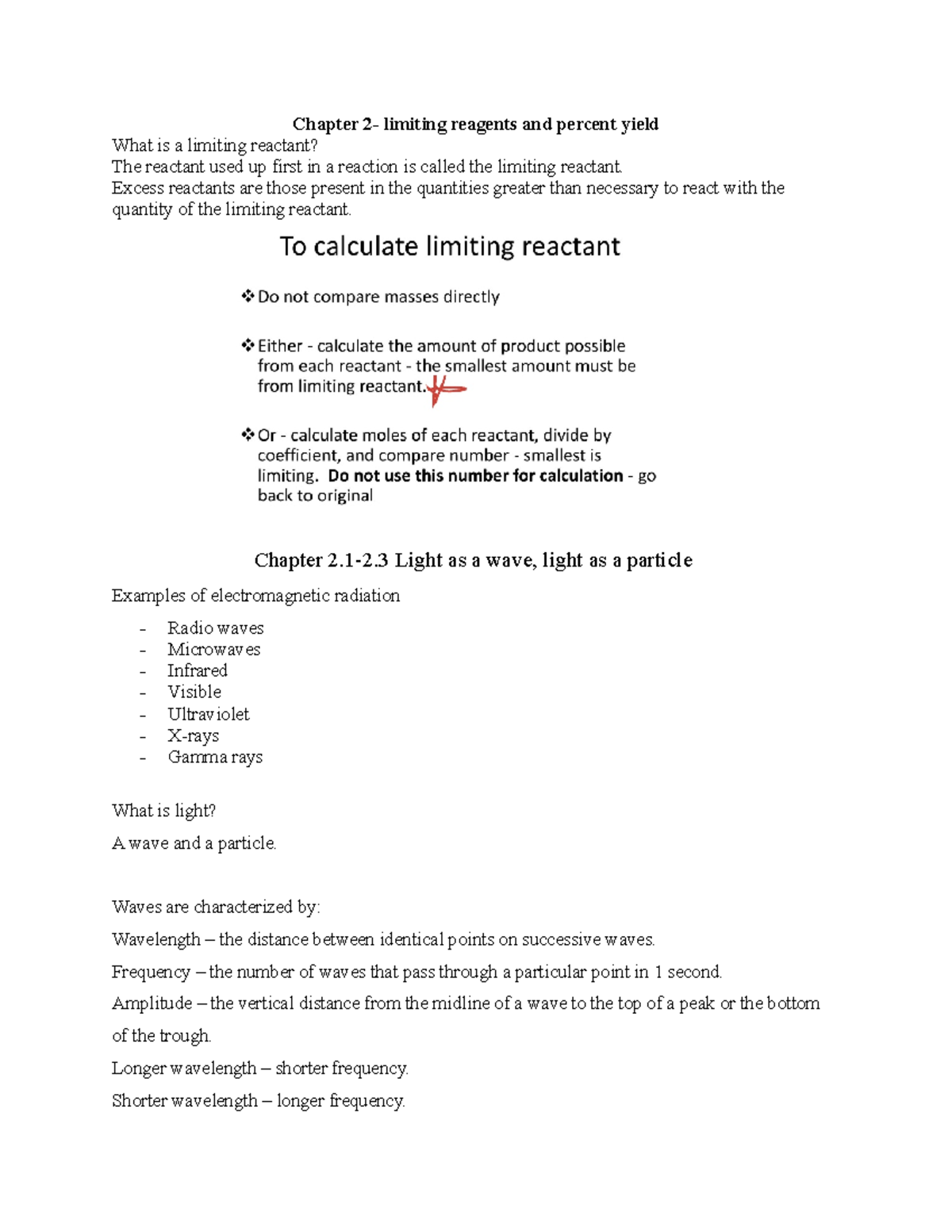 Chapter 2 notes - Chapter 2- limiting reagents and percent yield What ...