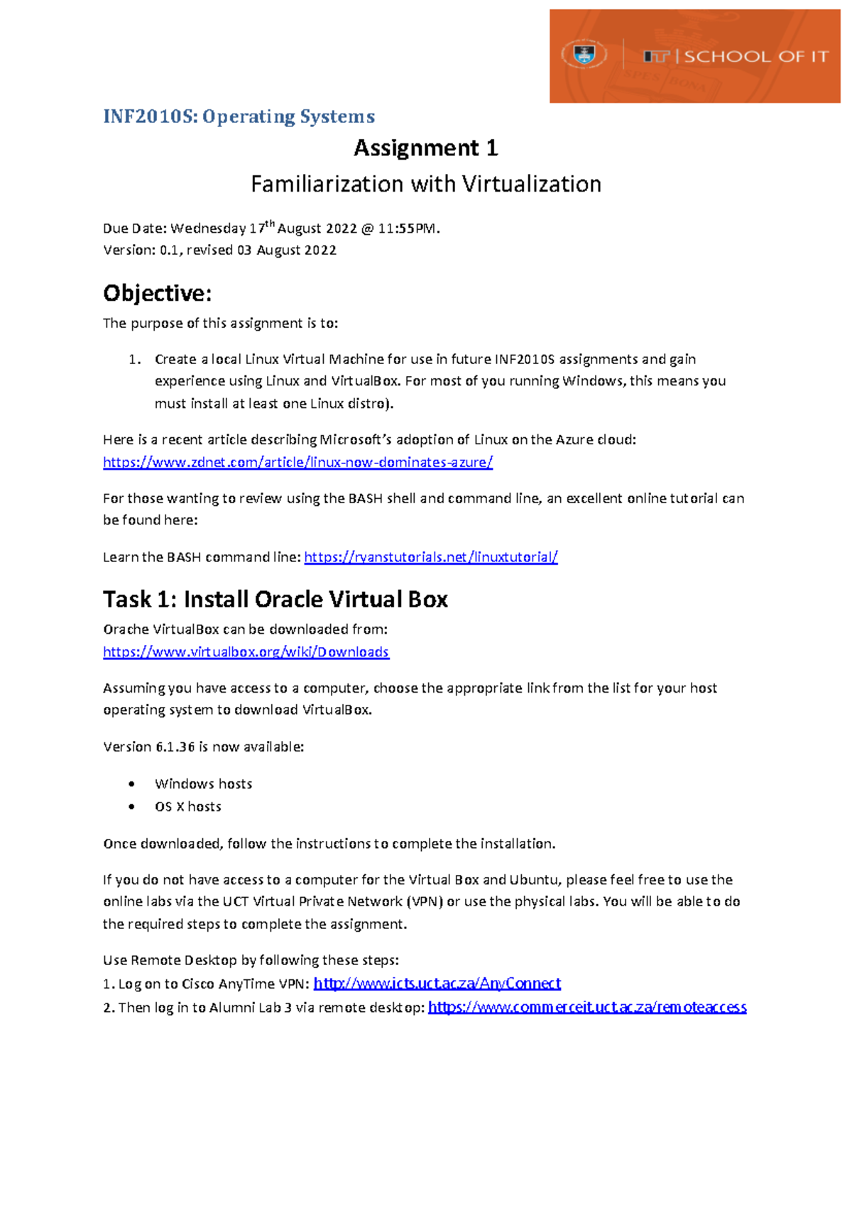 Virtualization Assignment INF2010 S 2022 - INF2010S: Operating Systems Assignment 1 ...