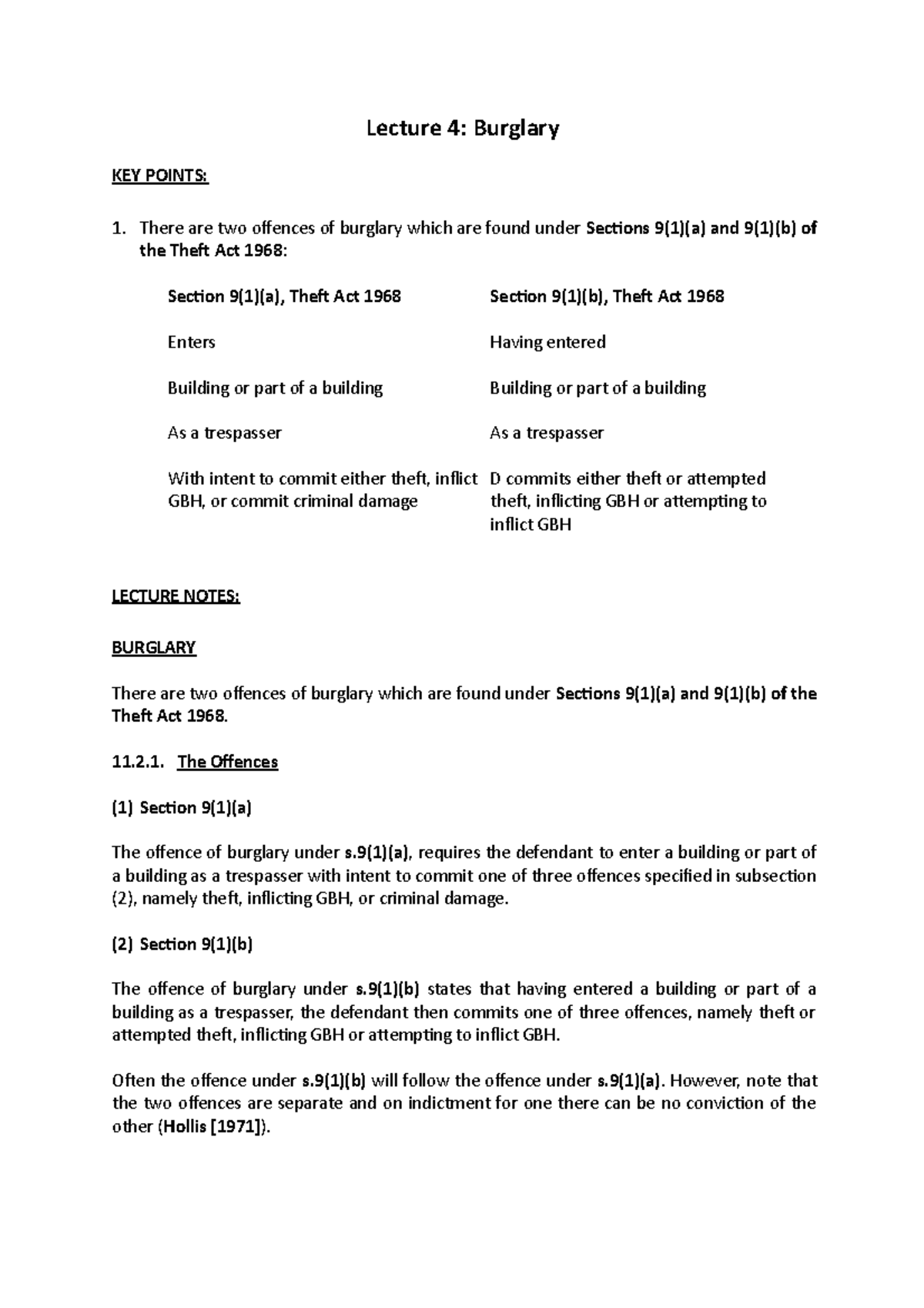 Lecture 4 - Burglary - Lecture 4: Burglary KEY POINTS: There are two ...