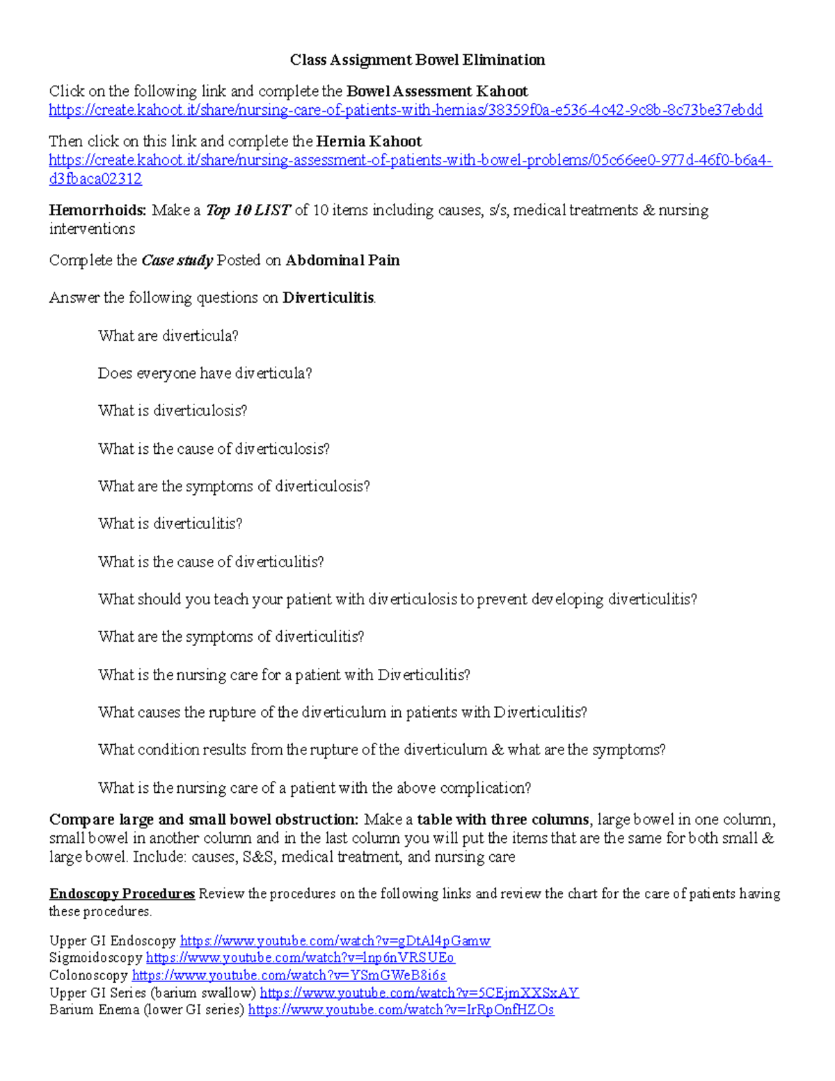 Week 5 Class Assignment Bowel SP21 - Class Assignment Bowel Elimination Click on the following ...