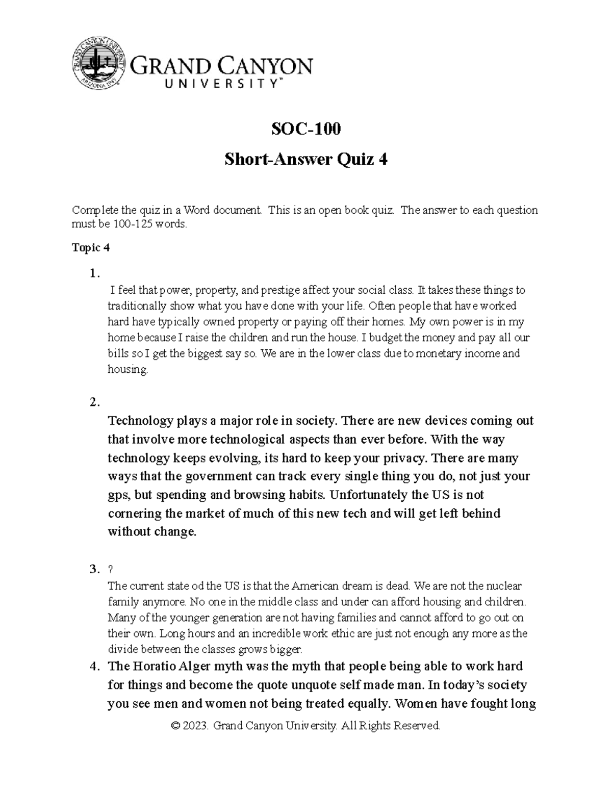 SOC-100.Short-Answer Quiz 4 1-8-18 - SOC- Short-Answer Quiz 4 Complete ...