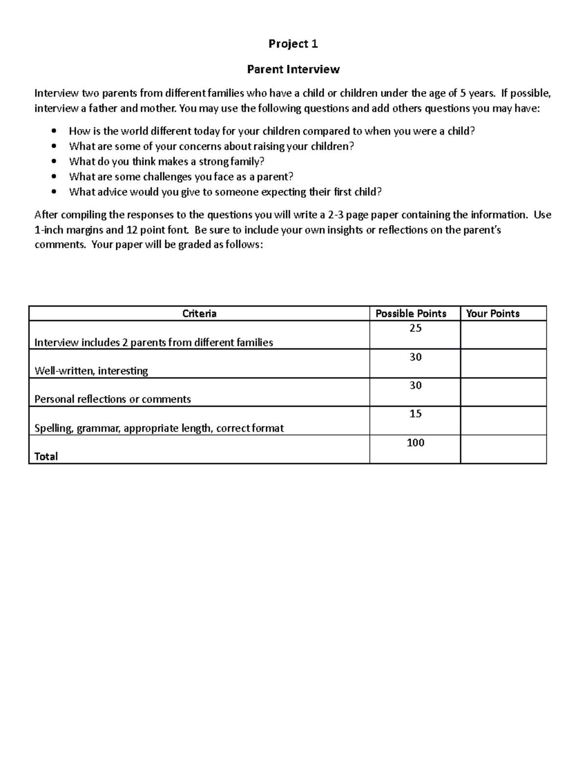 Project 1 Parent Interview - Project 1 Parent Interview Interview two ...
