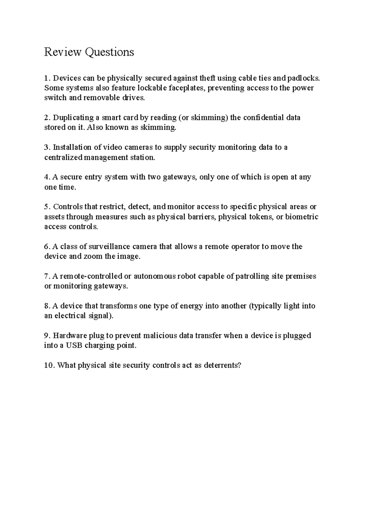 Importance of Physical Site Security Controls Review Questions - Review ...