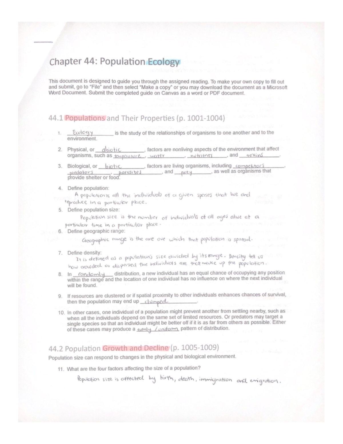 Chapter 44 Population Ecology - BOTN 1 - LPC - Studocu