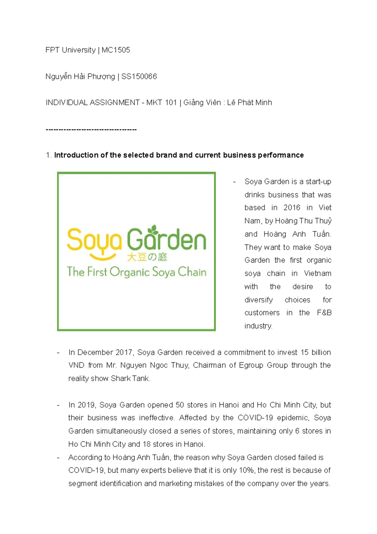 MKT101. Individual Assignment-2 - FPT University | MC Nguyễn Hải Phượng ...