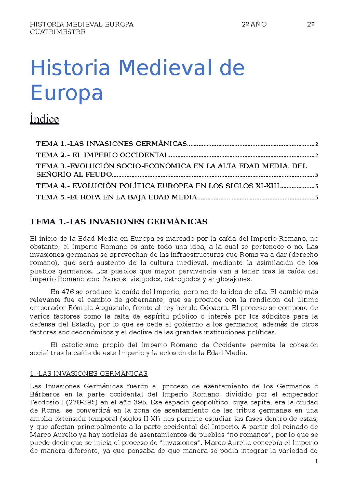 Hª Medieval de Europa - CUATRIMESTRE Historia Medieval de Europa Índice ...