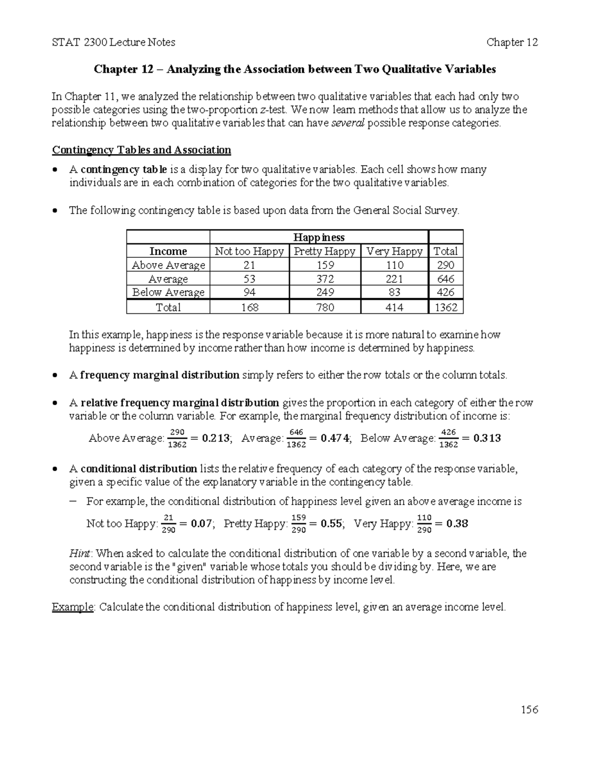 Chapter 12 Notes Fall 22 - Chapter 12 – Analyzing the Association ...