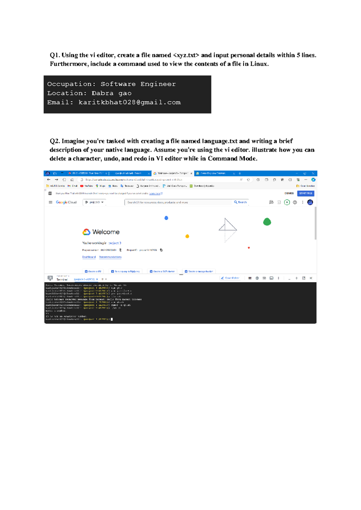 Lab 7 - Q1. Using the vi editor, create a file named and input personal details within 5 - Studocu