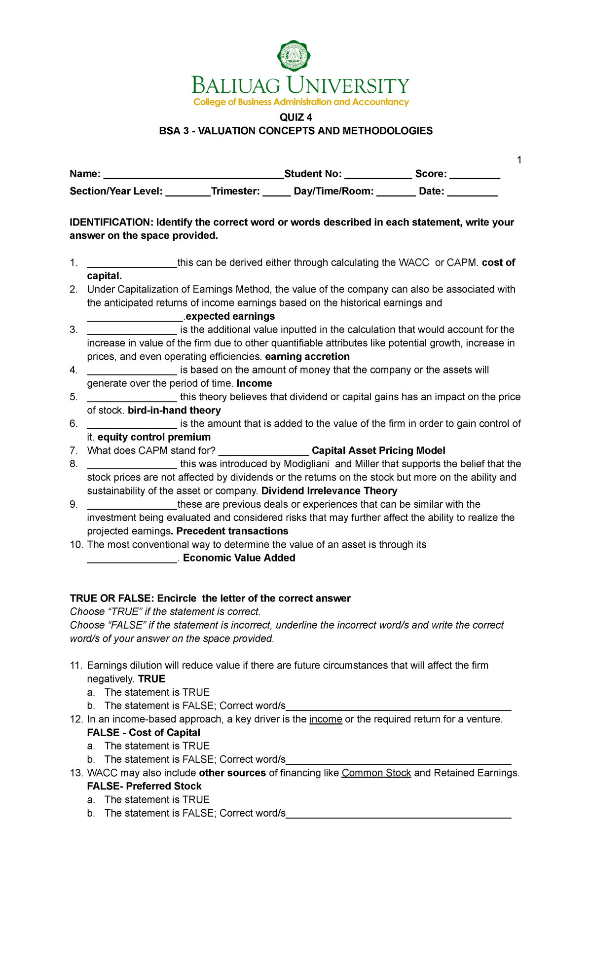 04-Quiz Valuation Concepts and Methods - BSA 3 - VALUATION CONCEPTS AND ...