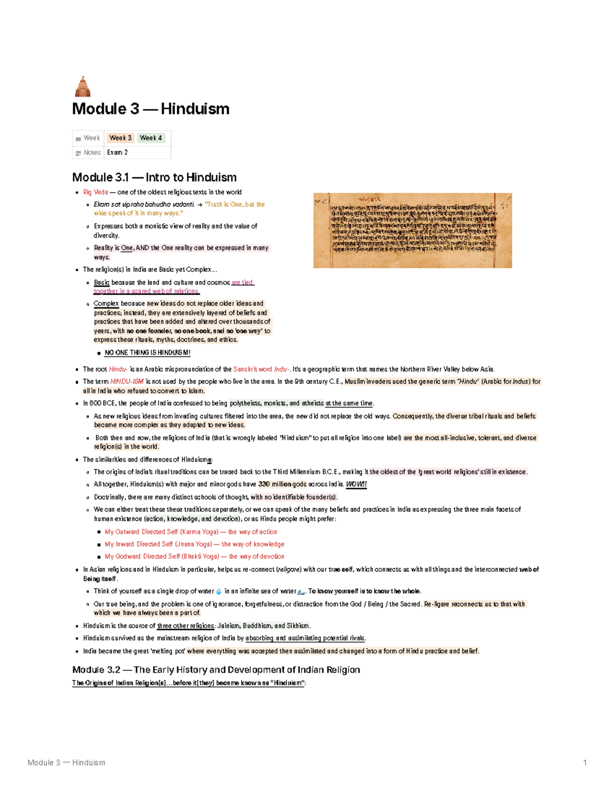 Module 3 - Hinduism - 🛕 Module 3 — Hinduism Week Week 3 Week 4 Notes ...