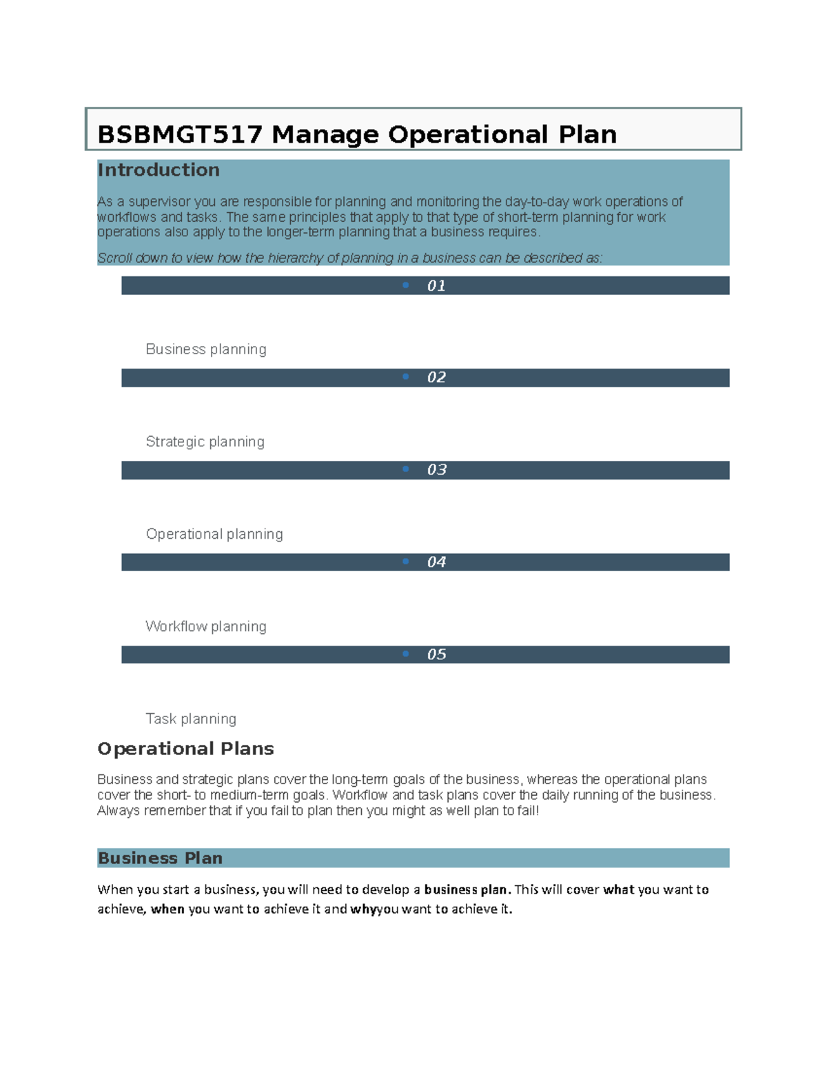 Bsbmgt 517 Manage Operational Plan - BSBMGT517 Manage Operational Plan ...