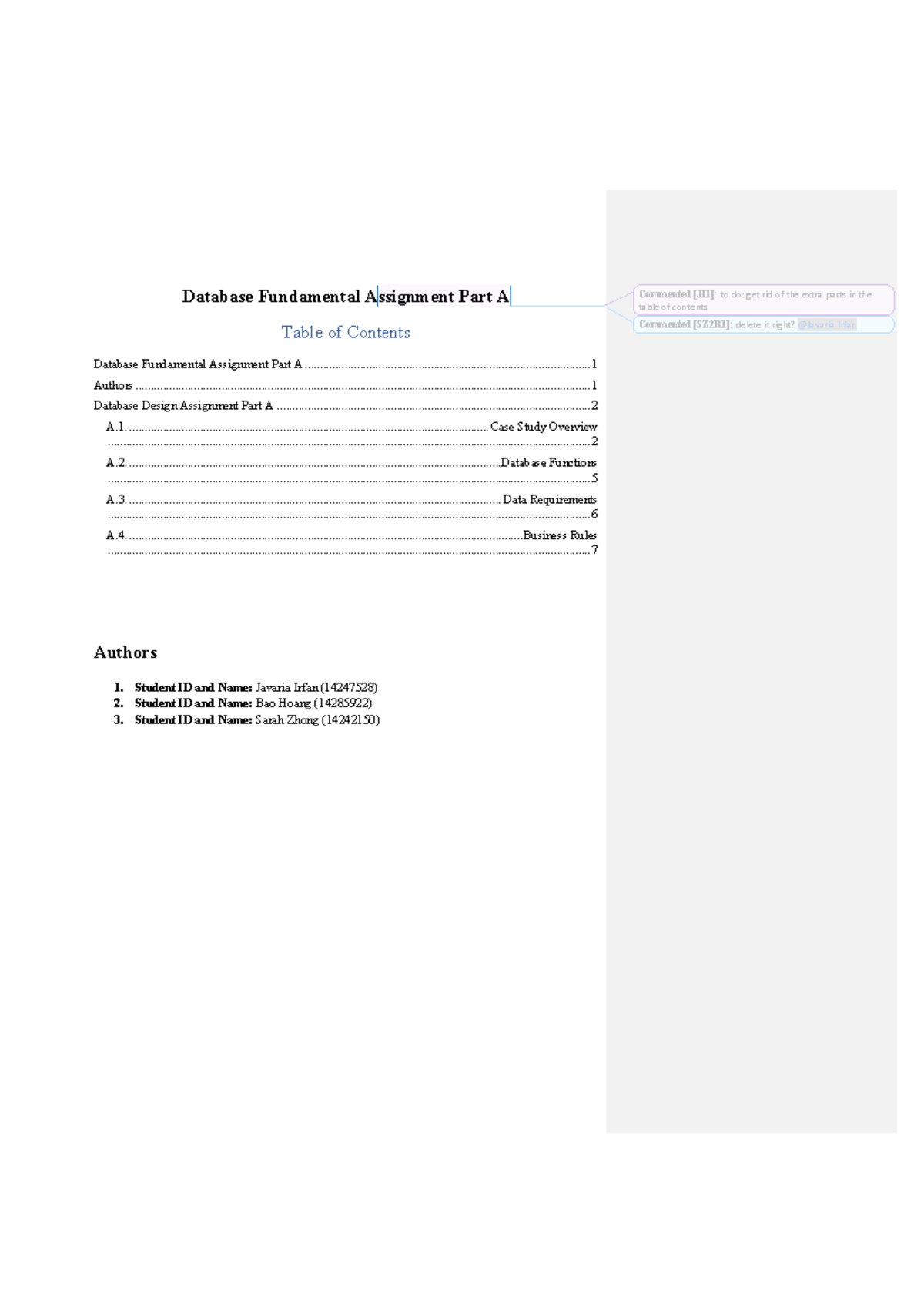 0-Assignment Template A2021 - Database Fundamental Assignment Part A Table of Contents Database ...