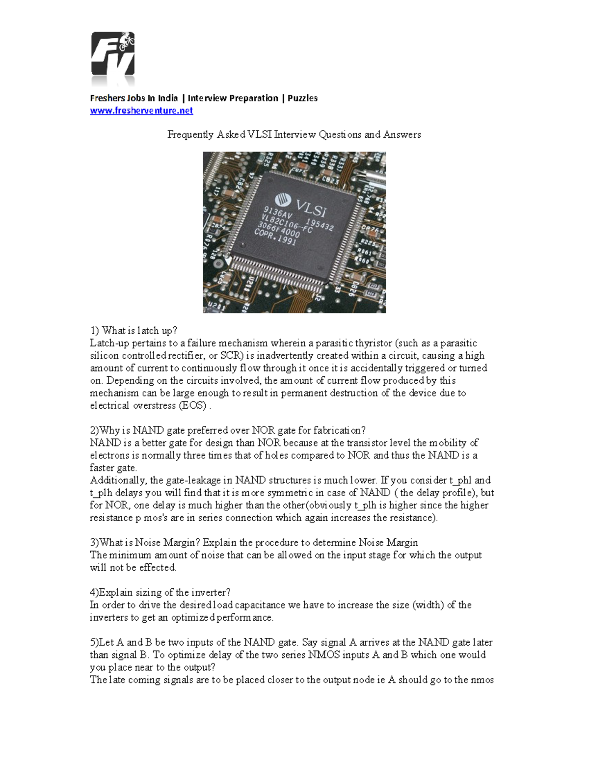VLSI interview Questions and Answers - fresherventure Frequently Asked ...