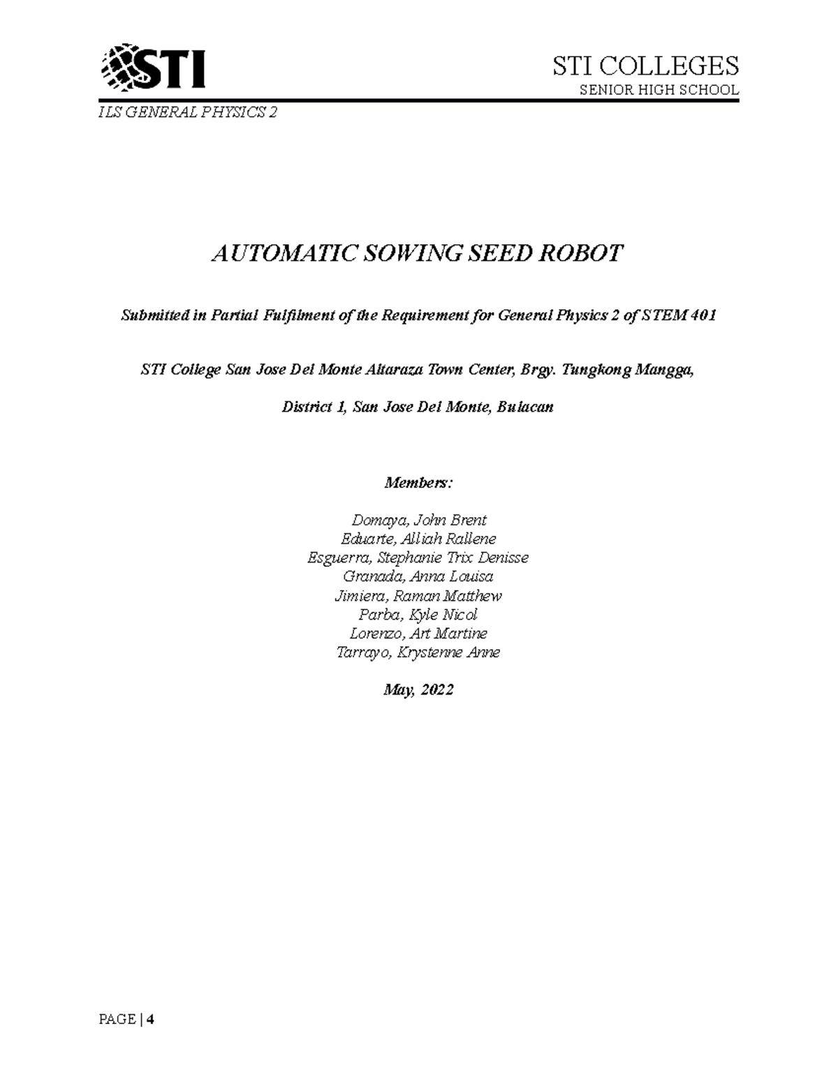 I LS Gen Physics 2 - ILS PERFORMANCE TASK - SENIOR HIGH SCHOOL ILS ...