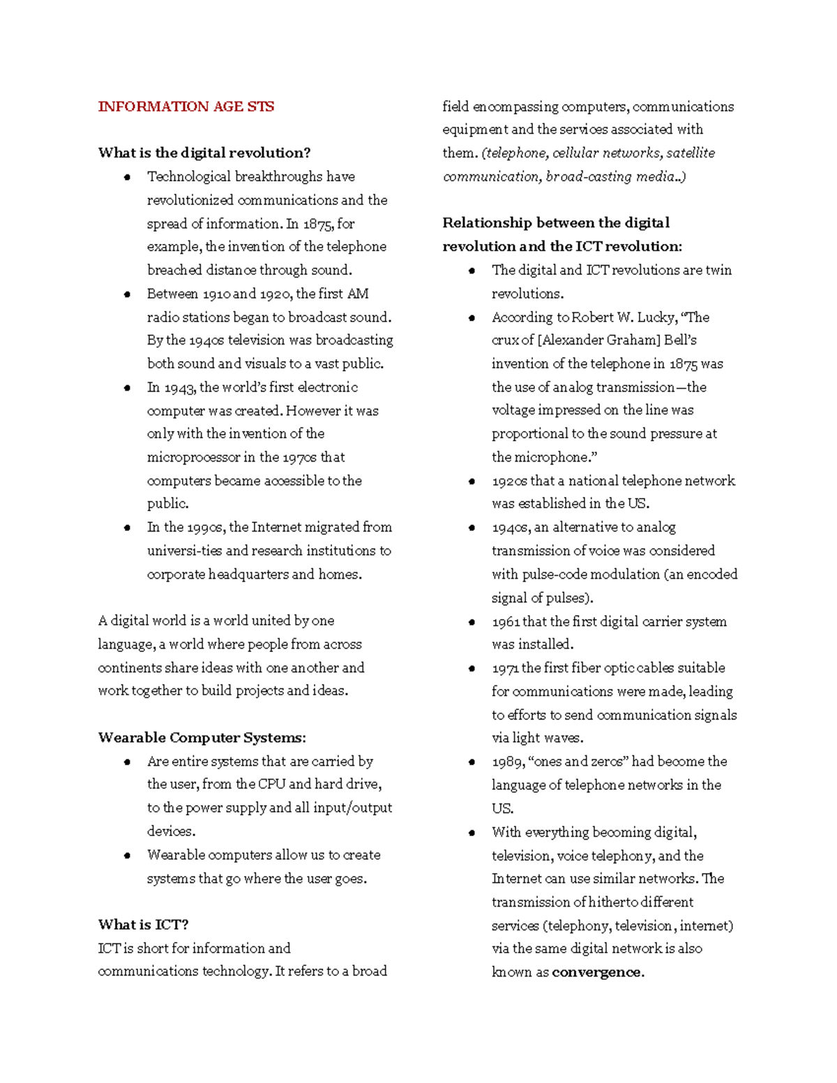 STS Information AGE - notes - INFORMATION AGE STS What is the digital ...