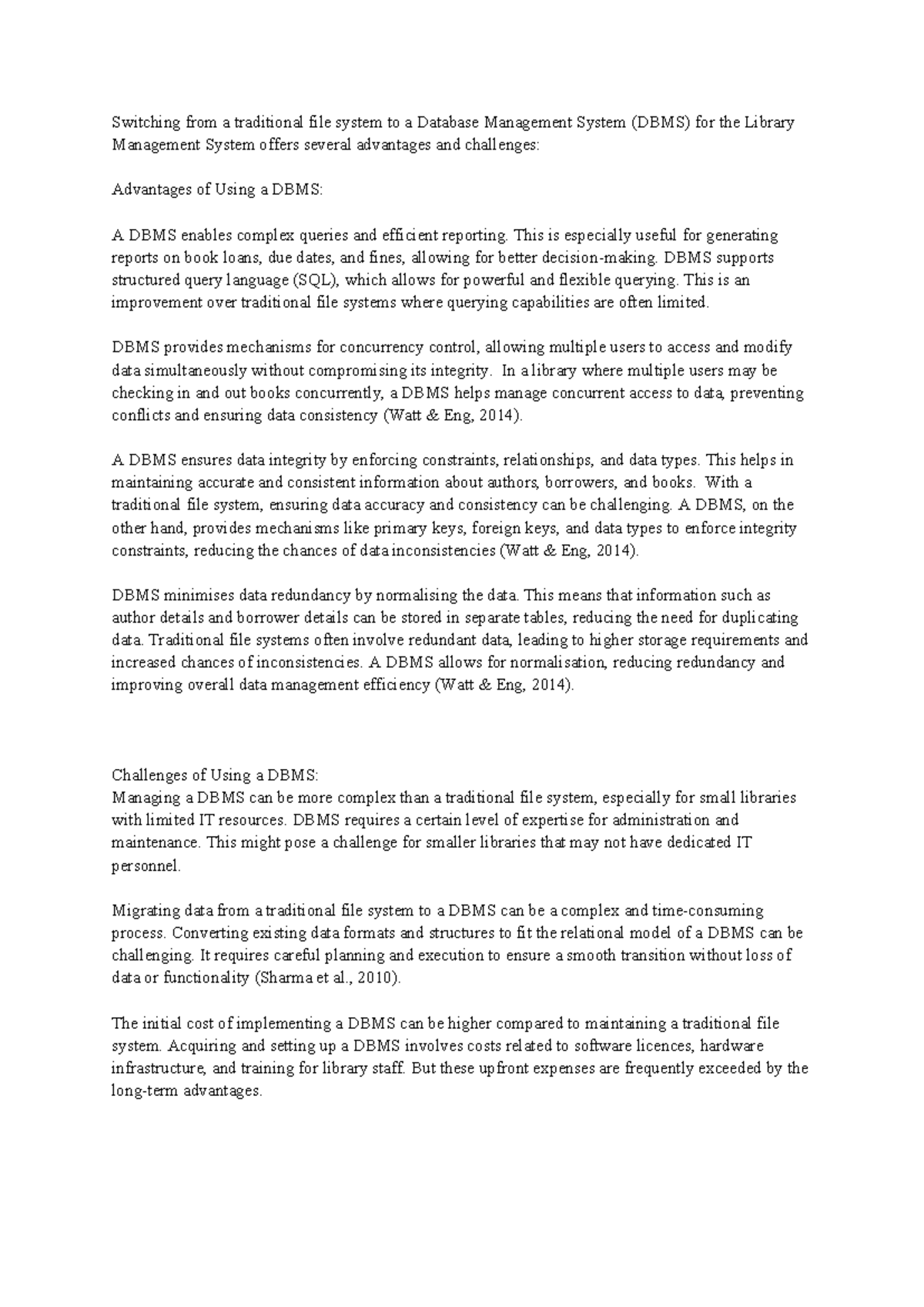 Unit 1 Databases 1 Discussion Assignment Switching From A Traditional File System To A