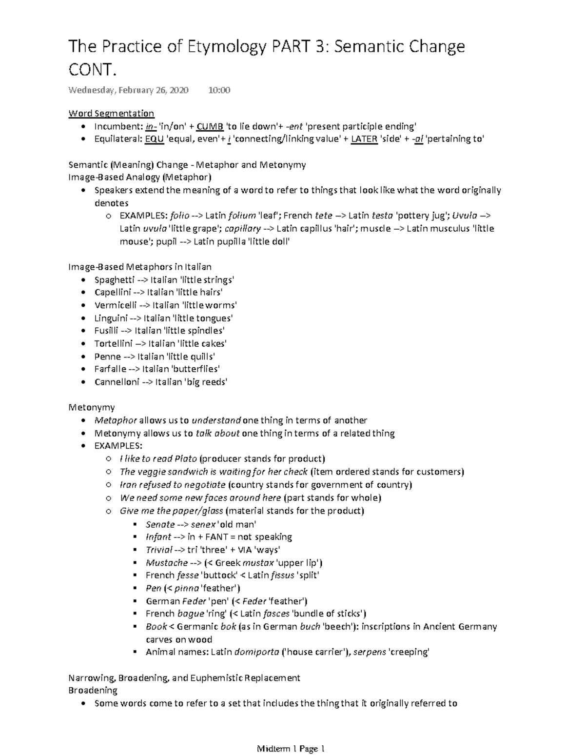 The Practice of Etymology PART 3 Semantic Change CONT - Wednesday ...