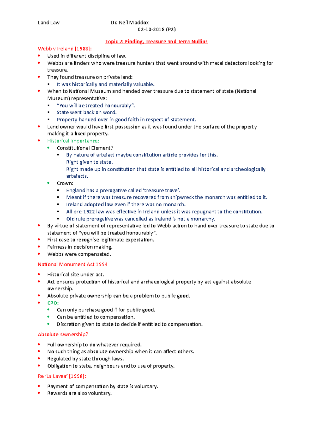 Lecture 4- 02-10-2018 (P2) - Land Law Dr. Neil Maddox 02-10-2018 (P2 ...
