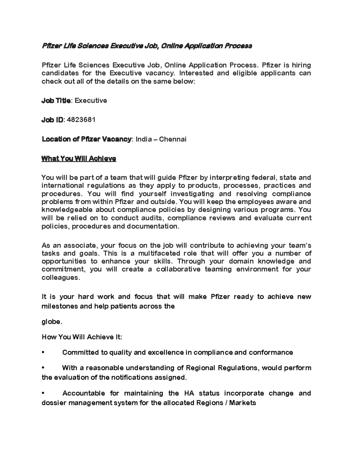 Pfizer - asdfghll - Pfizer Life Sciences Executive Job, Online ...