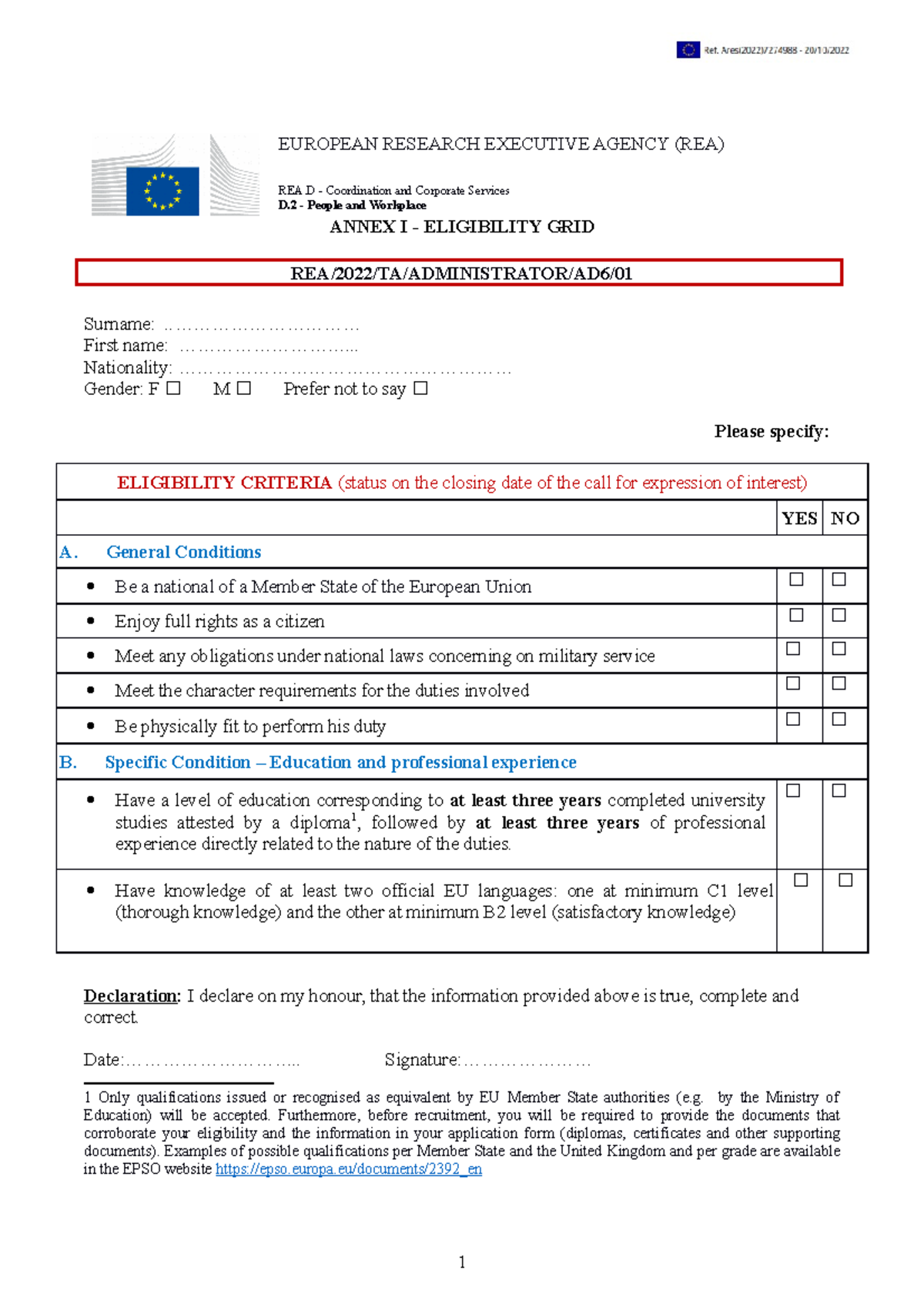 CEI-REA-2022-TA- Administrator-AD6-01-Annex+I Eligibility+check ...