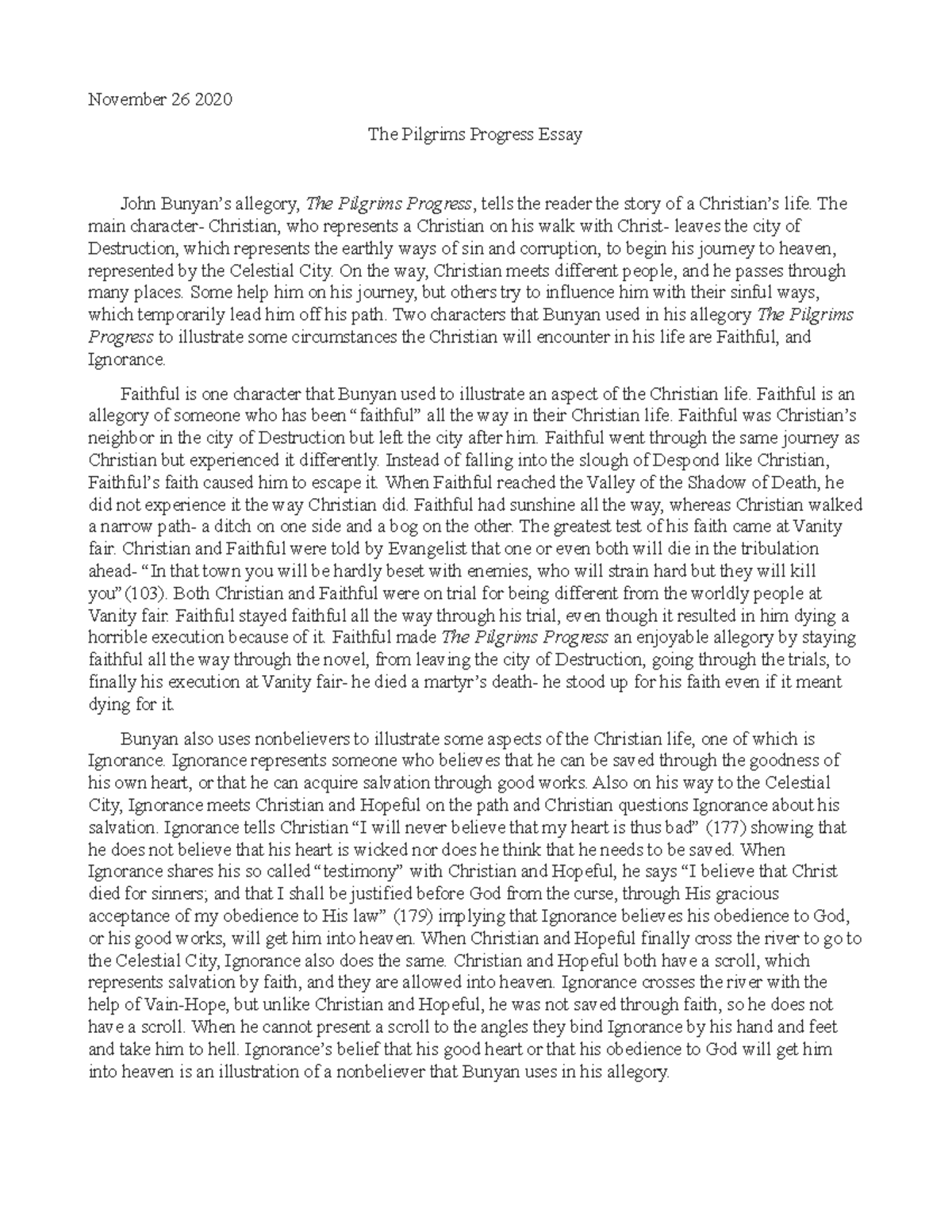 Pilgrims Progress - ESSAY - November 26 2020 The Pilgrims Progress ...