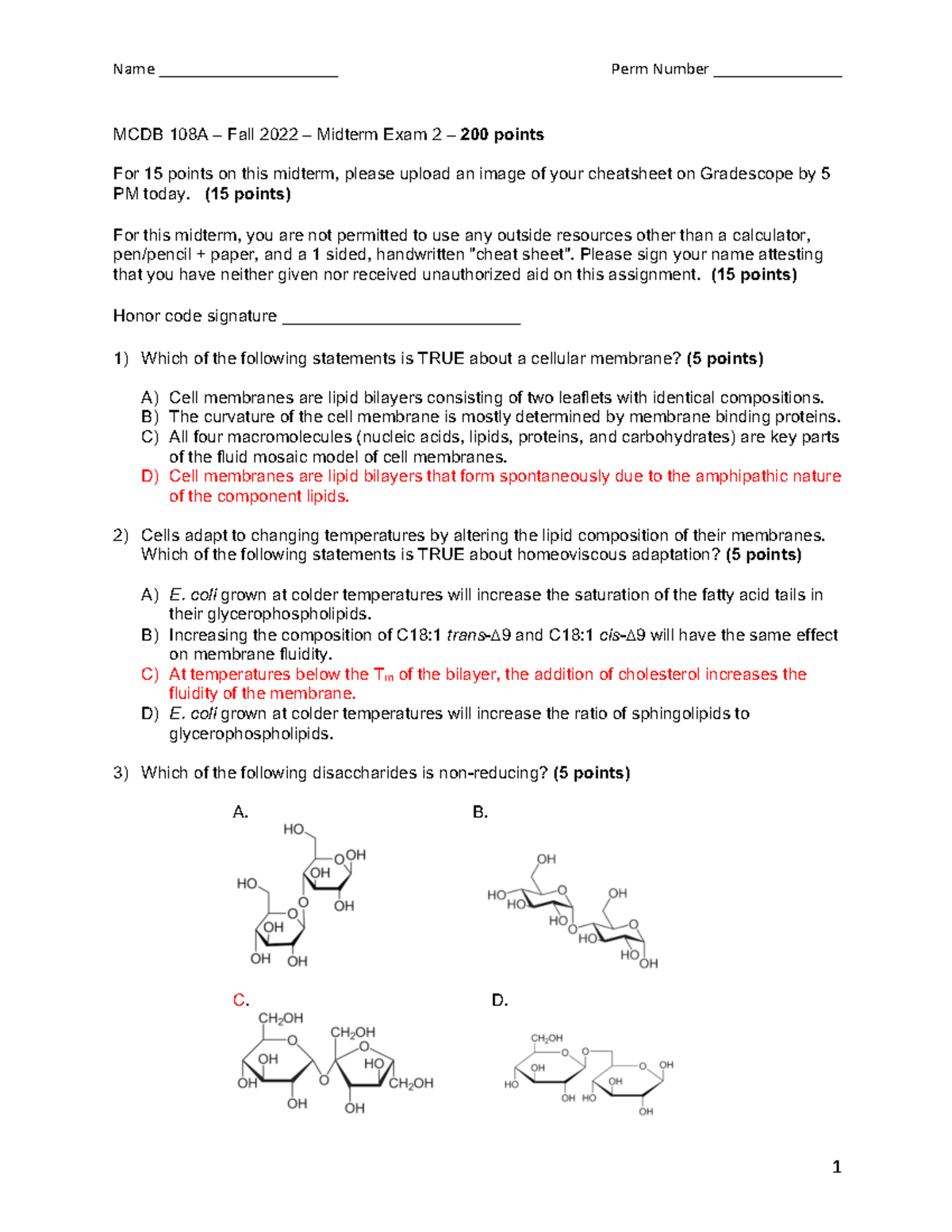 F22 - Midterm 2 Final - with answers - MCDB 108A – Fall 2022 – Midterm ...