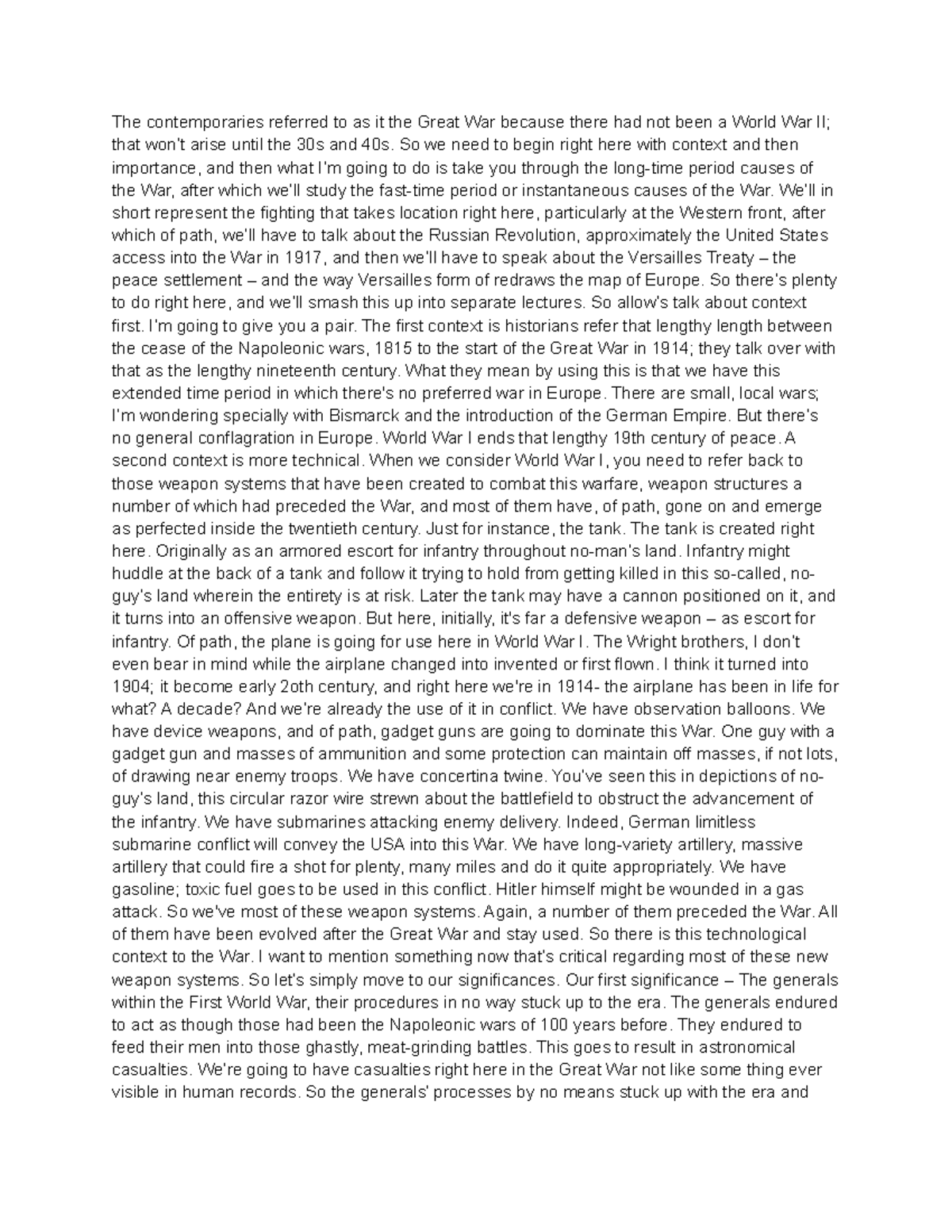 2312 Lesson 57 - World War I Part 1 - The contemporaries referred to as ...
