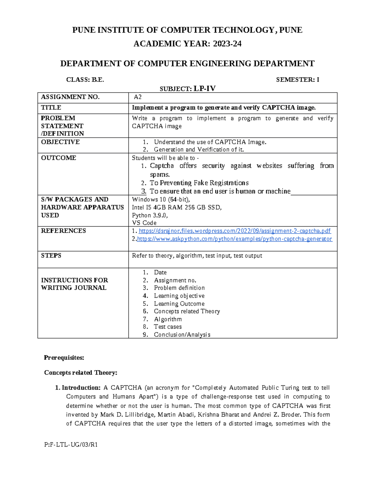 Lab manual IV CSDF A2 - PUNE INSTITUTE OF COMPUTER TECHNOLOGY, PUNE ACADEMIC YEAR: 2023 ...