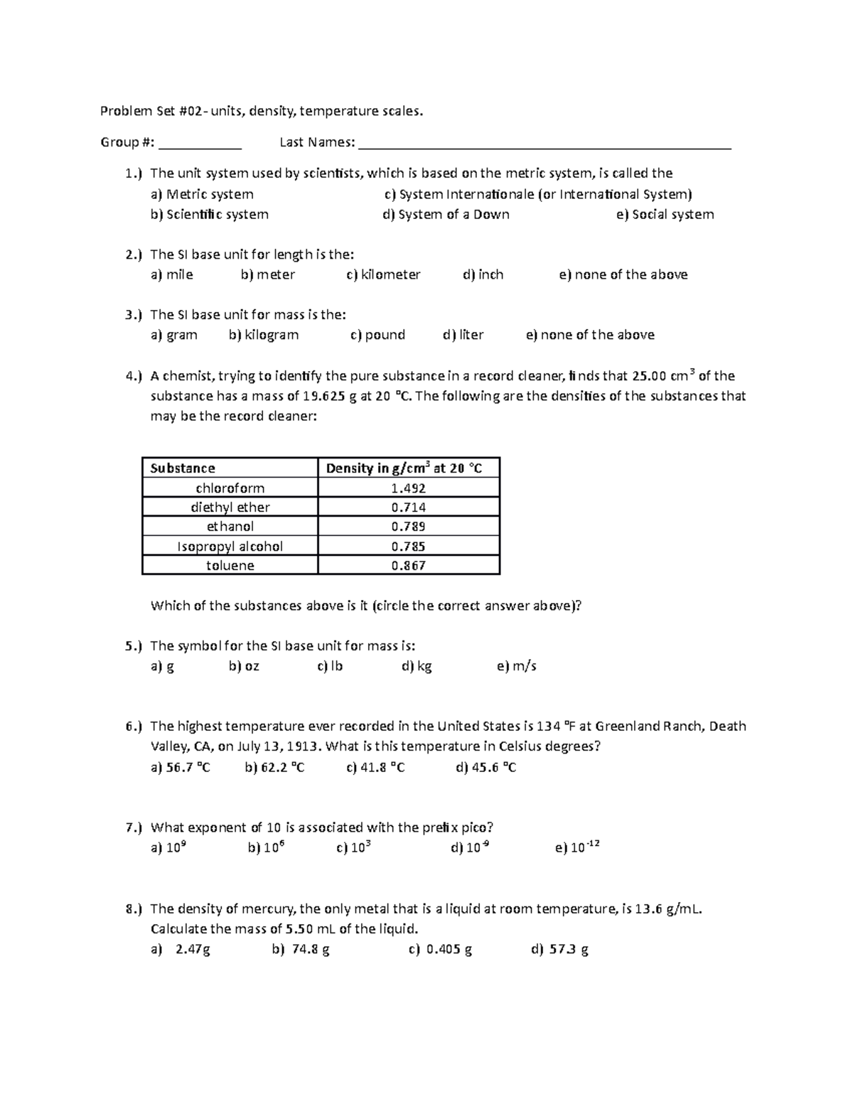 Problem+Set+%232 - Practice problems sets for chemistry - Problem Set ...