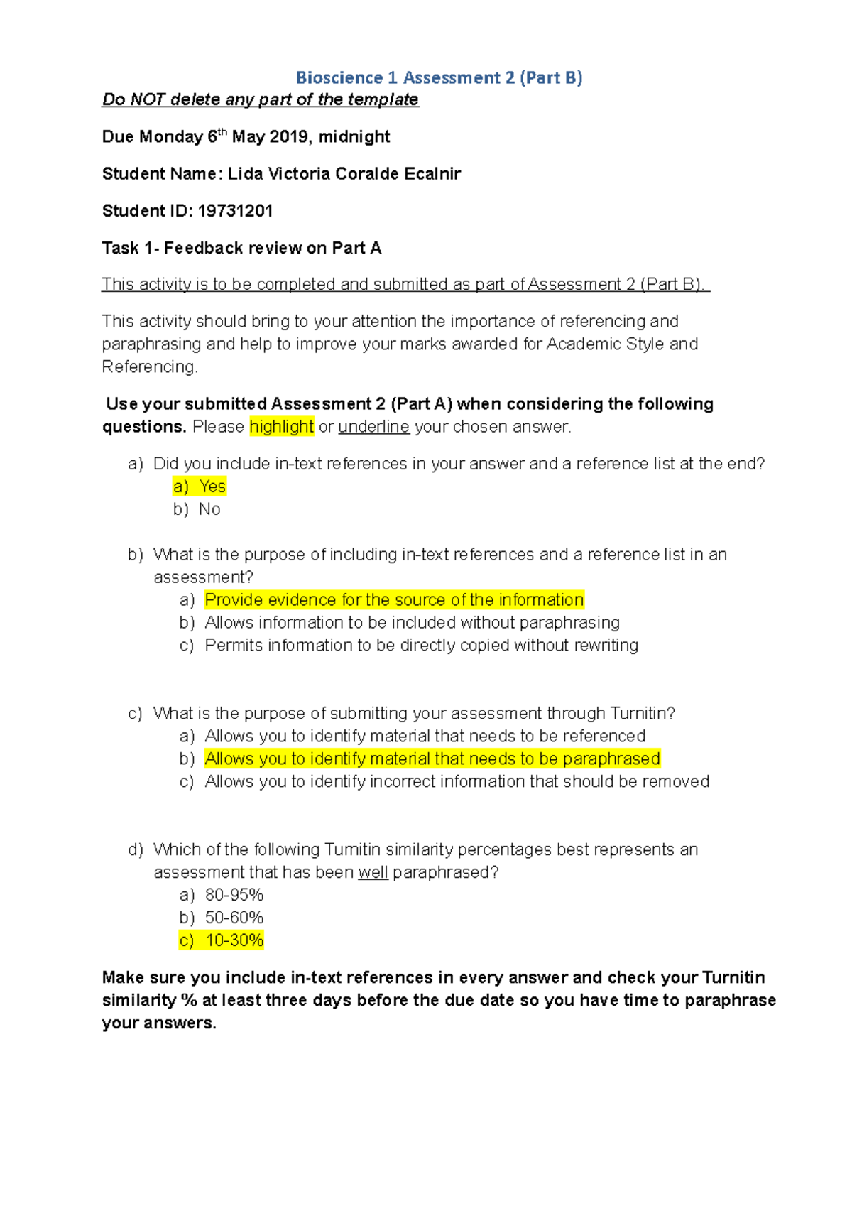 Assessment 2 Part B - This activity should bring to your attention the ...