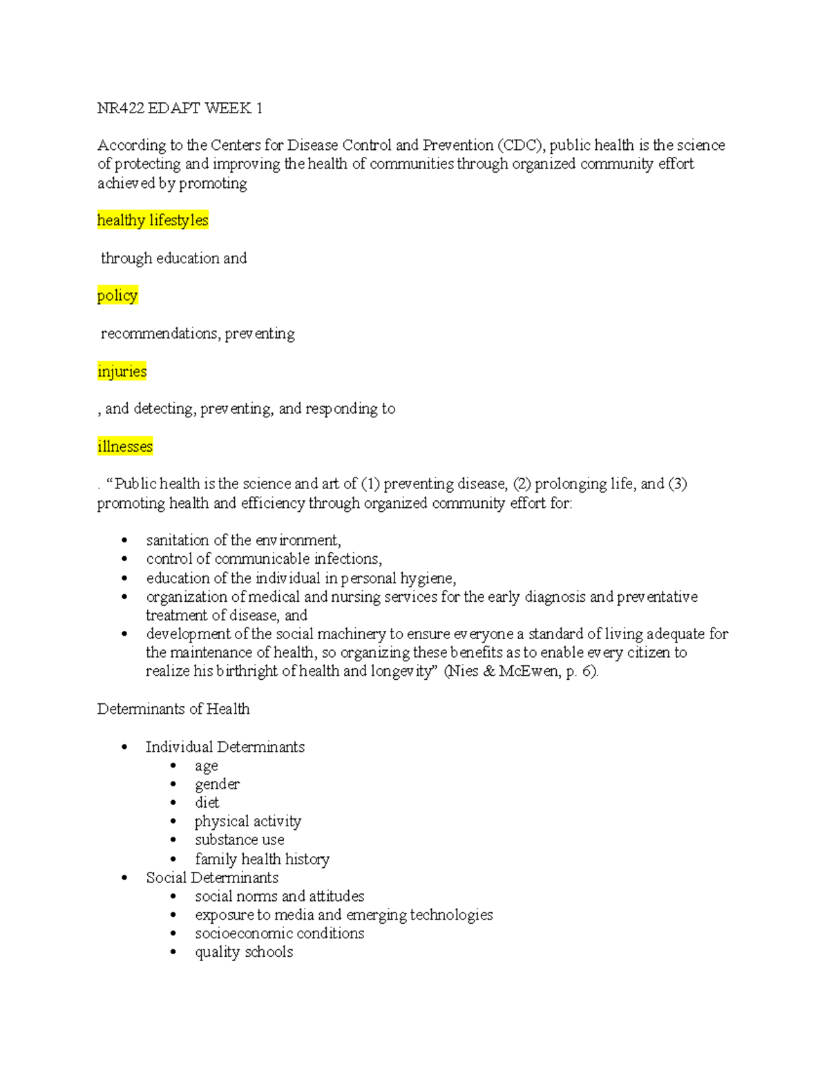 Week 1 Edapt NR422 - NR422 EDAPT WEEK 1 According to the Centers for Disease Control and ...
