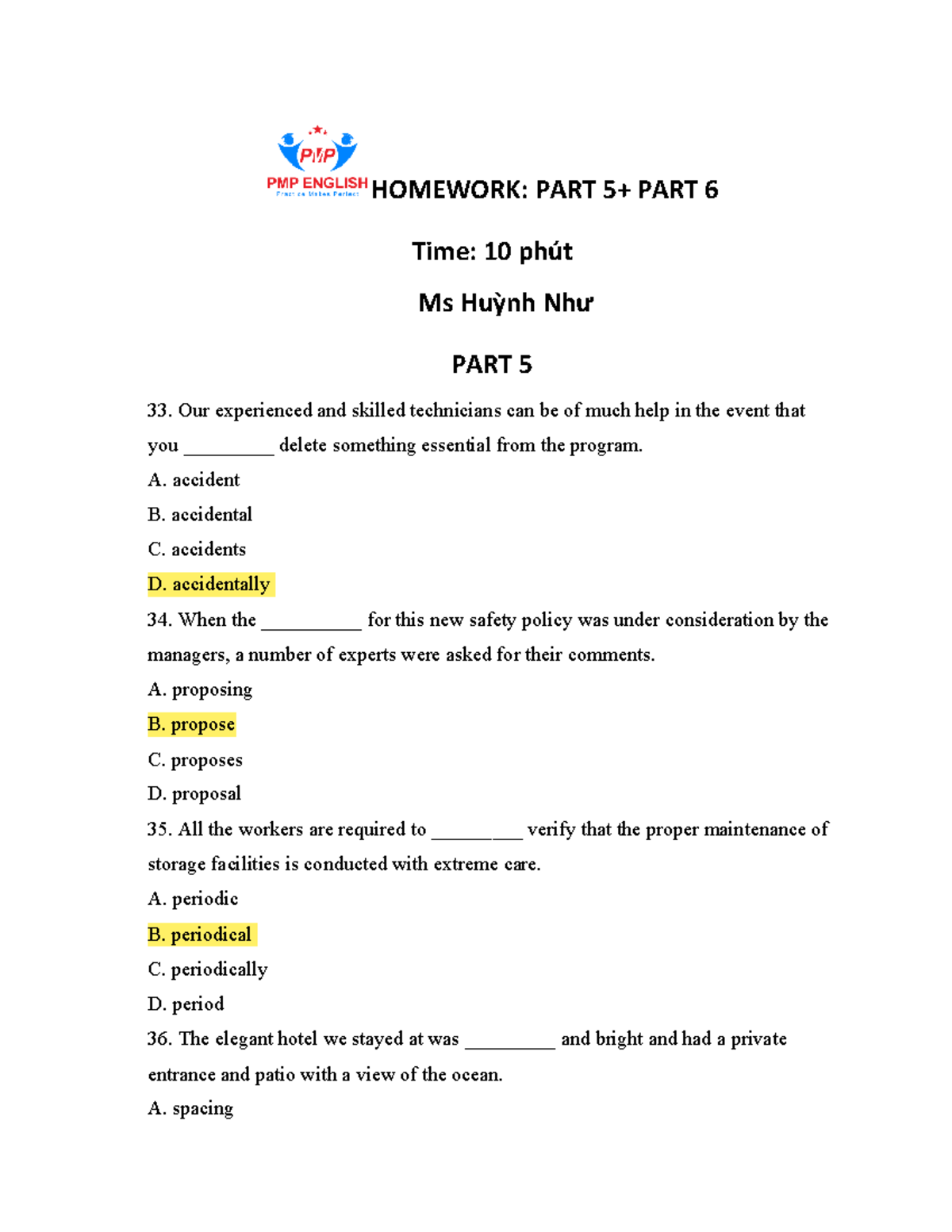 FILE GỐC Homework Lesson 2 - Intensive - HOMEWORK: PART 5+ PART 6 Time ...