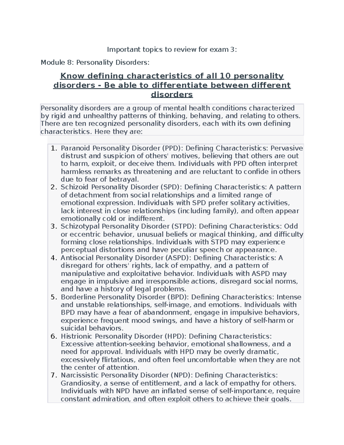 Exam 3 study guide - Important topics to review for exam 3: Module 8 ...