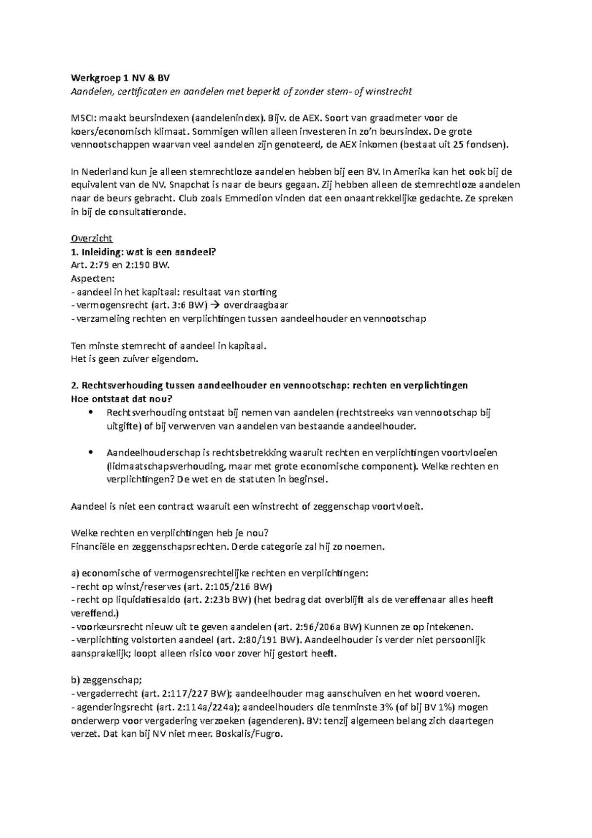 Werkgroep 1 NVBV Aandelen, certificaten en aandelen met beperkt of ...
