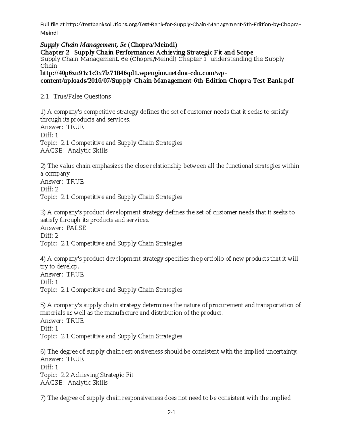 Chapter 2- 5th edition - Meindl Supply Chain Management, 5e (Chopra ...