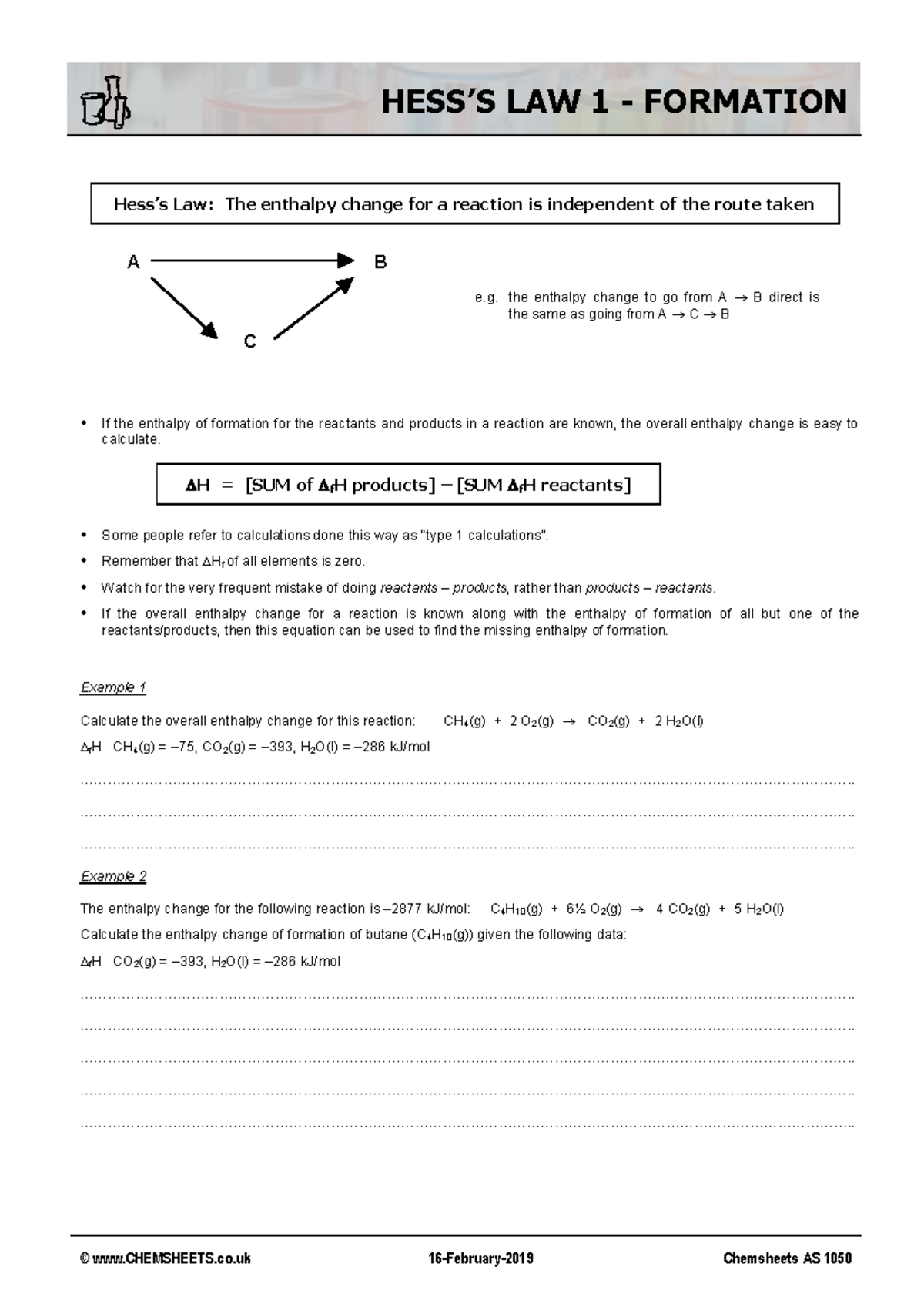 Chemsheets AS 1050 Hesss Law 1 Formation - © CHEMSHEETS.co 16 ...