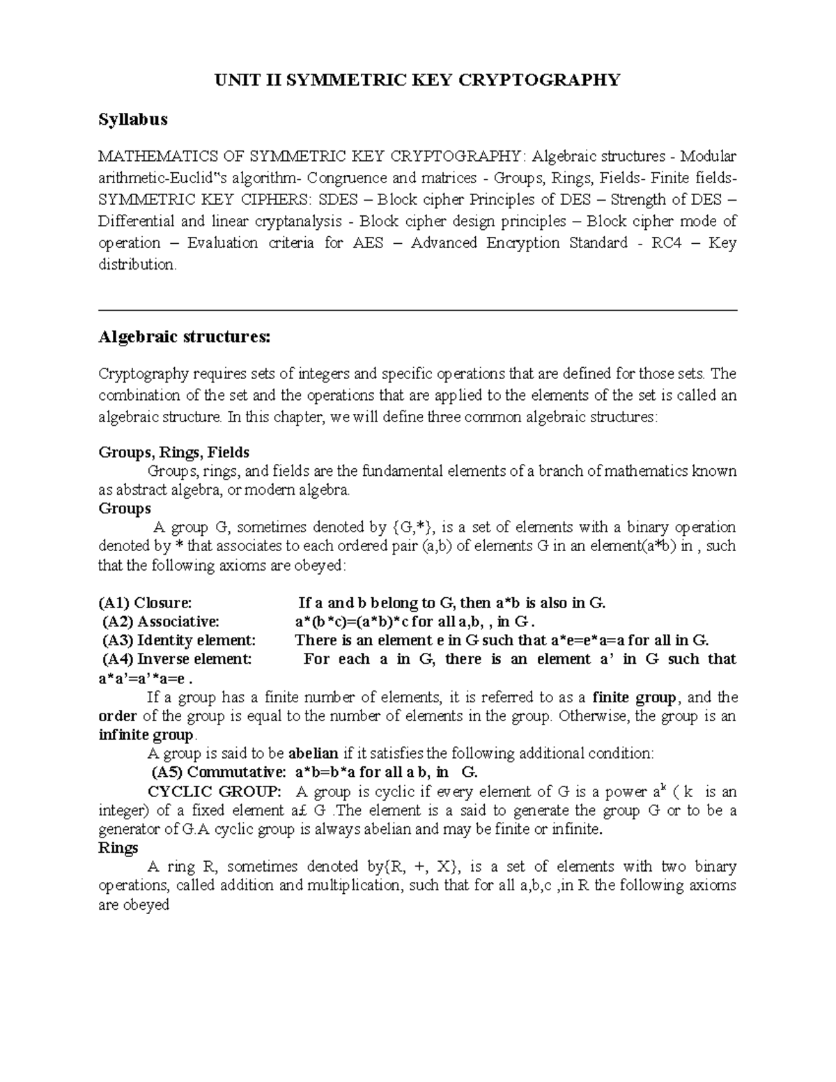 CNS UNIT II Notes - Content material - UNIT II SYMMETRIC KEY ...