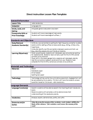 Lesson plan elementary reading - Direct Instruction Lesson Plan Template General Information ...
