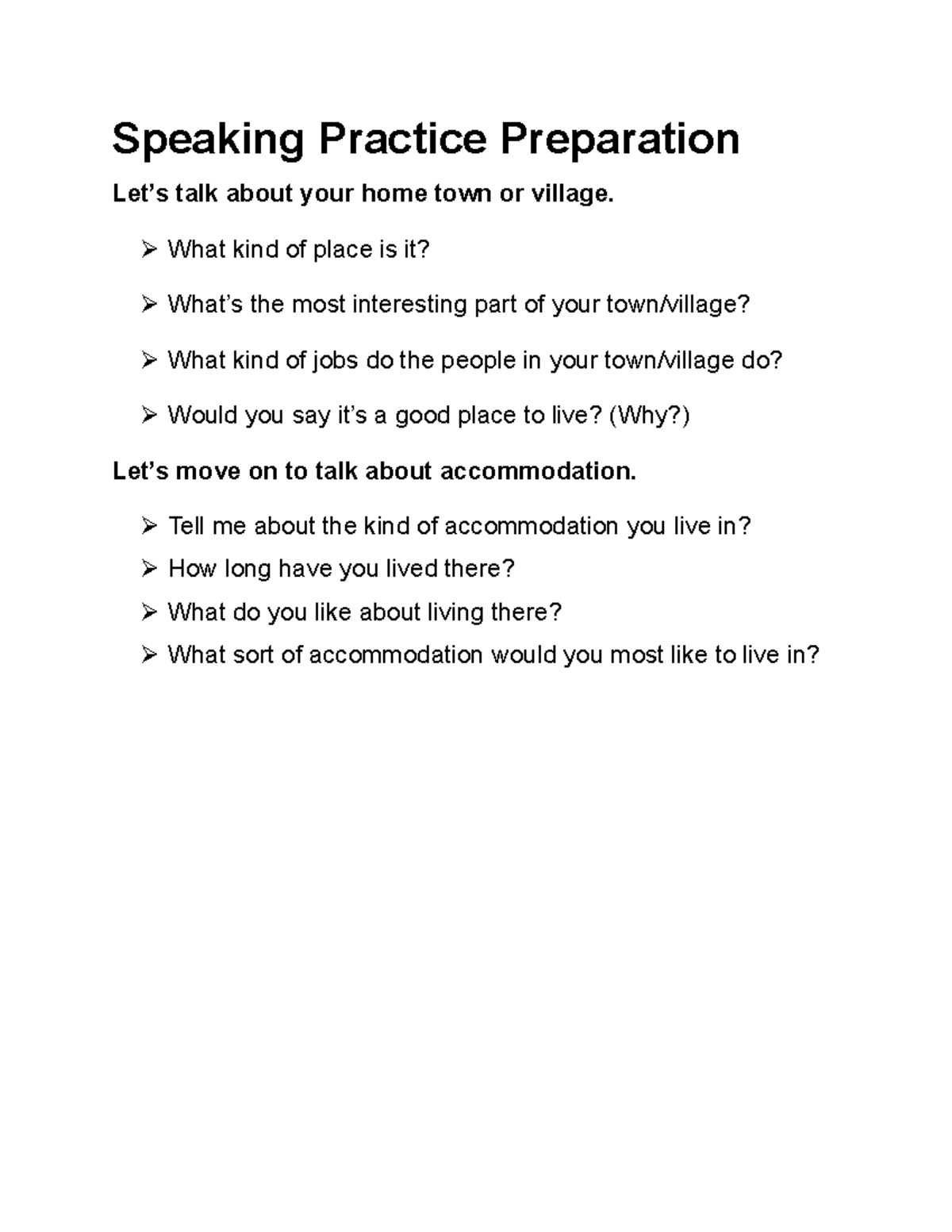 Speaking Practice Preparation - Speaking Practice Preparation Let’s ...