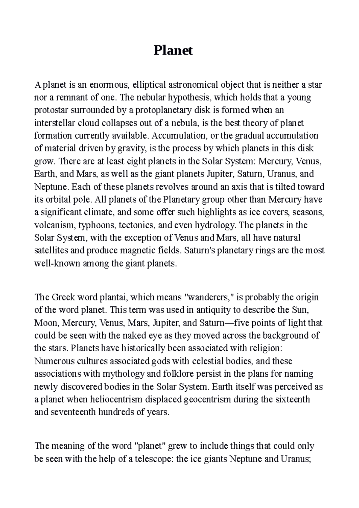 Planet - Shafina - Planet A planet is an enormous, elliptical ...
