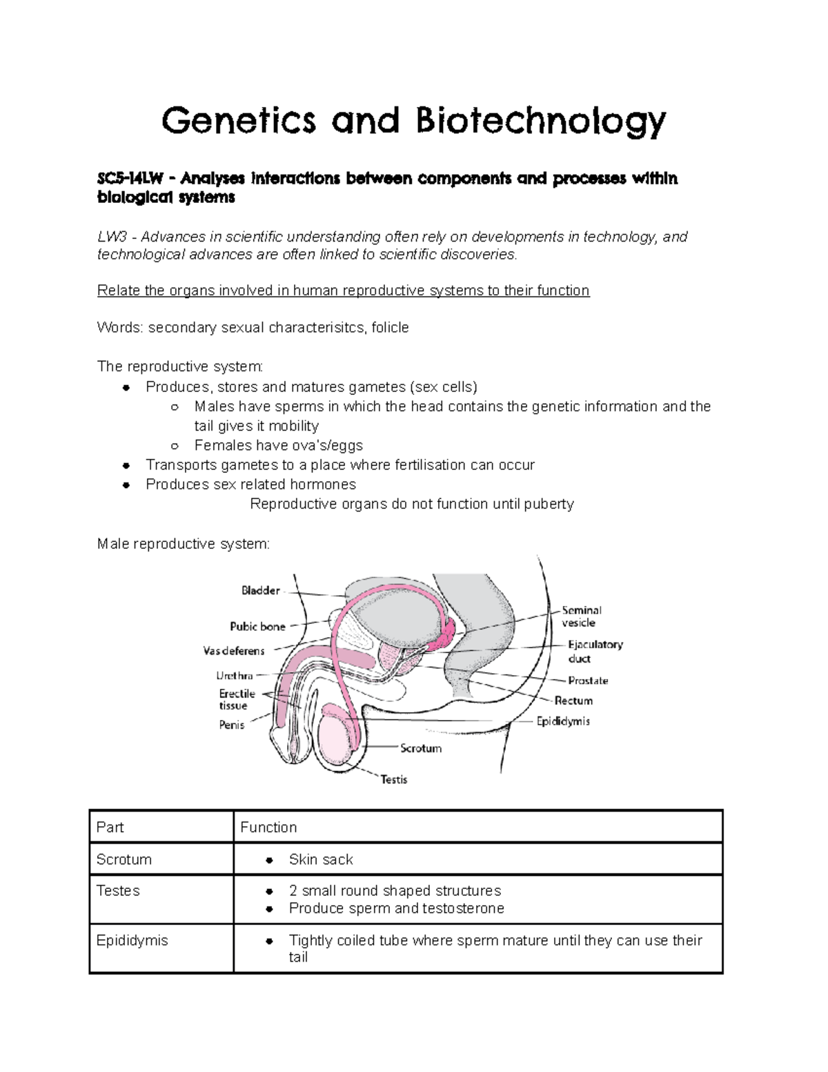Year 10 Science Genetics and Biotechnology notes - Genetics and ...
