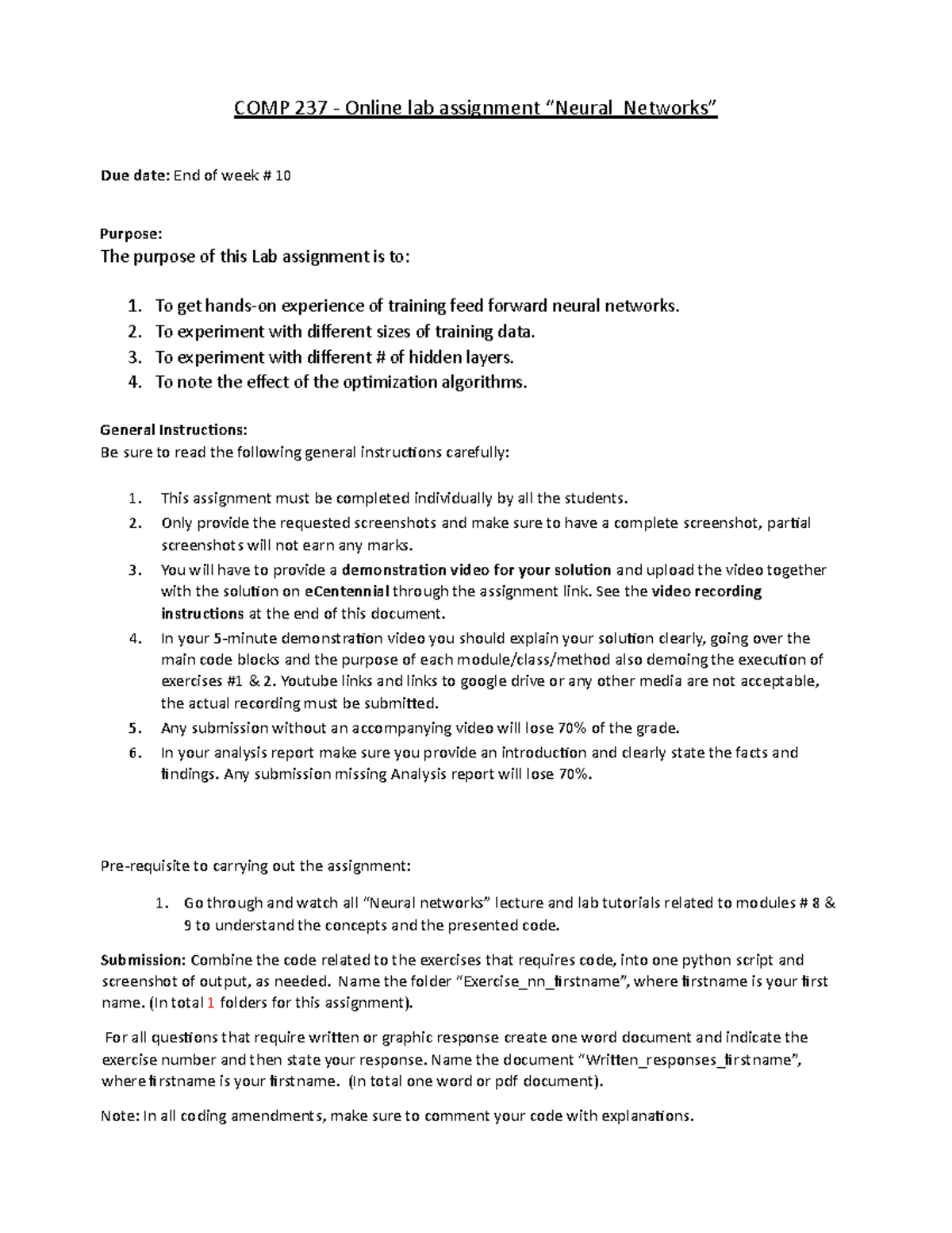 Assignment Neural networks - COMP 237 - Online lab assignment “Neural ... Assignment Neural networks - COMP 237 - Online lab assignment “Neural ...