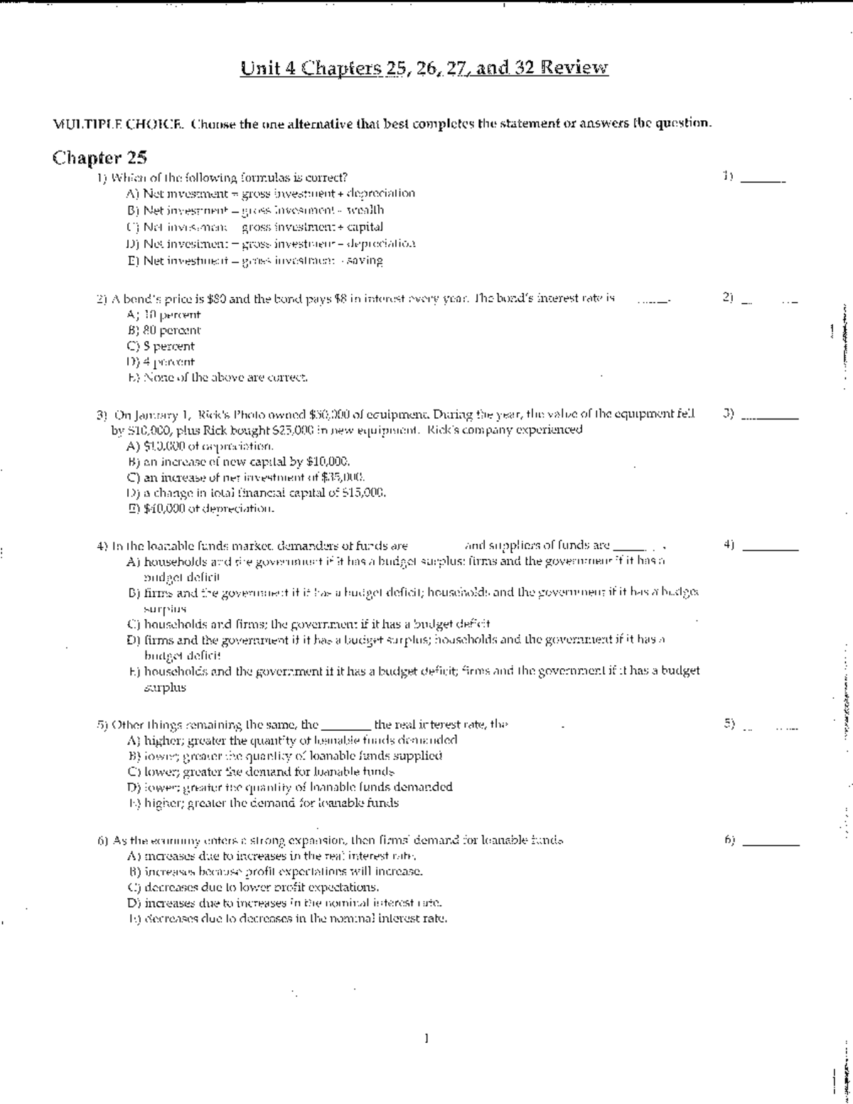 Unit 4 Ch 25 27 32 MC Test Review with answers - Econ 248 - Studocu