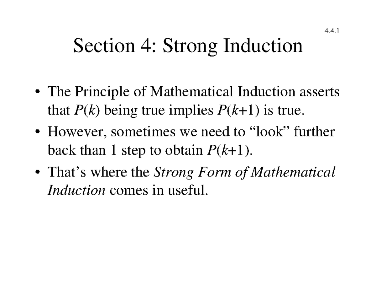 4-4 - notes for MTH 110 - Section 4: Strong Induction The Principle of ...