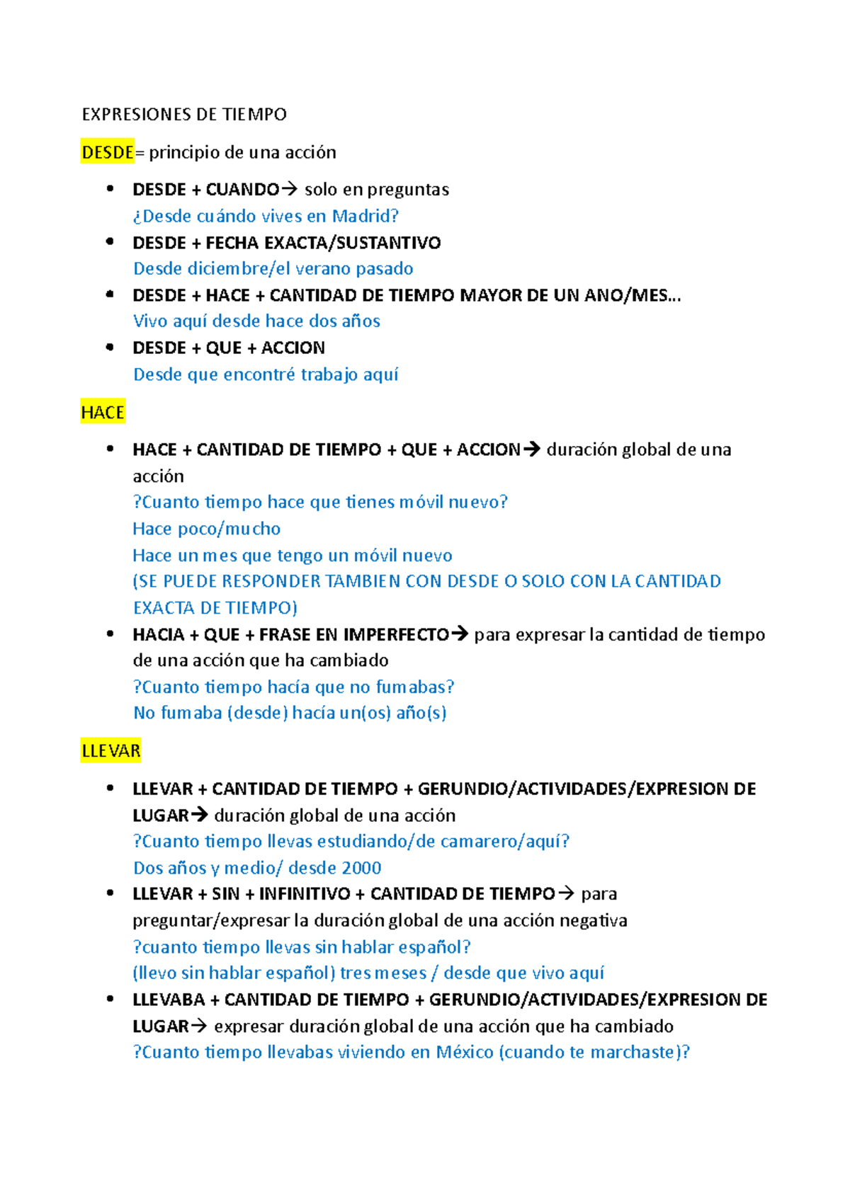 Expresiones DE Tiempo - Spiegazione delle espressioni di tempo dello ...