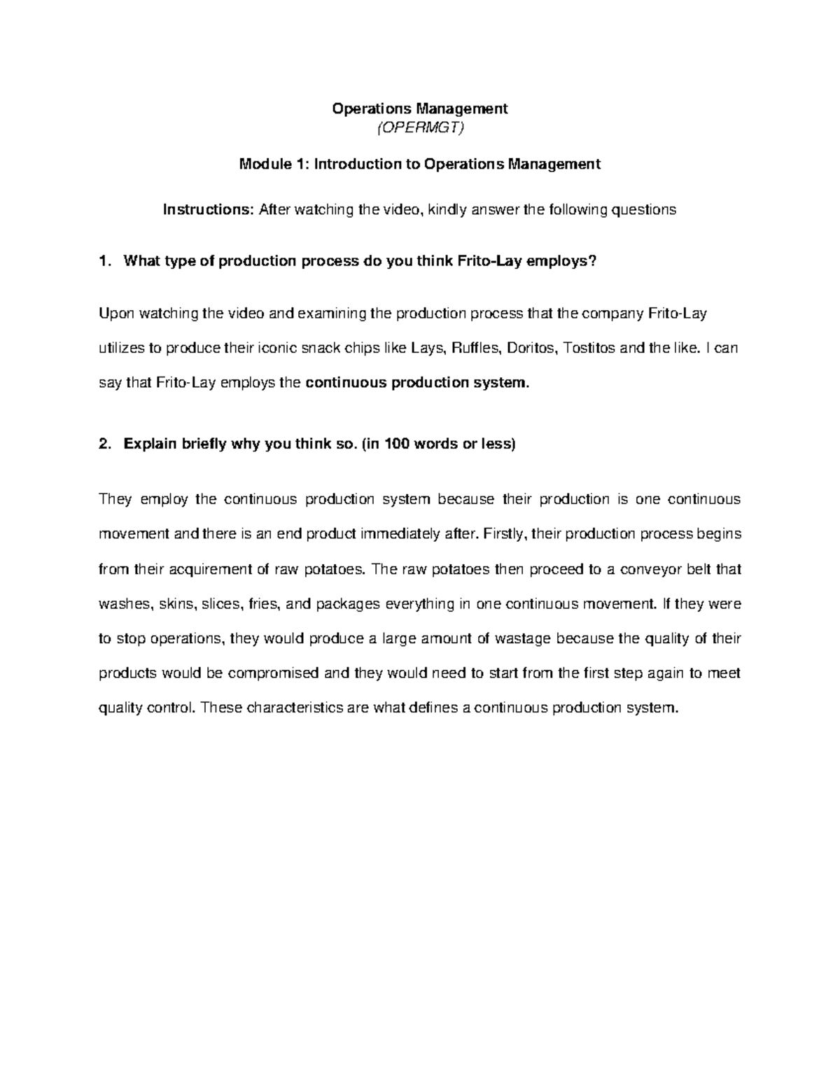 Assignment No.1 - Frito-Lay Production (Module 1) - Operations ...