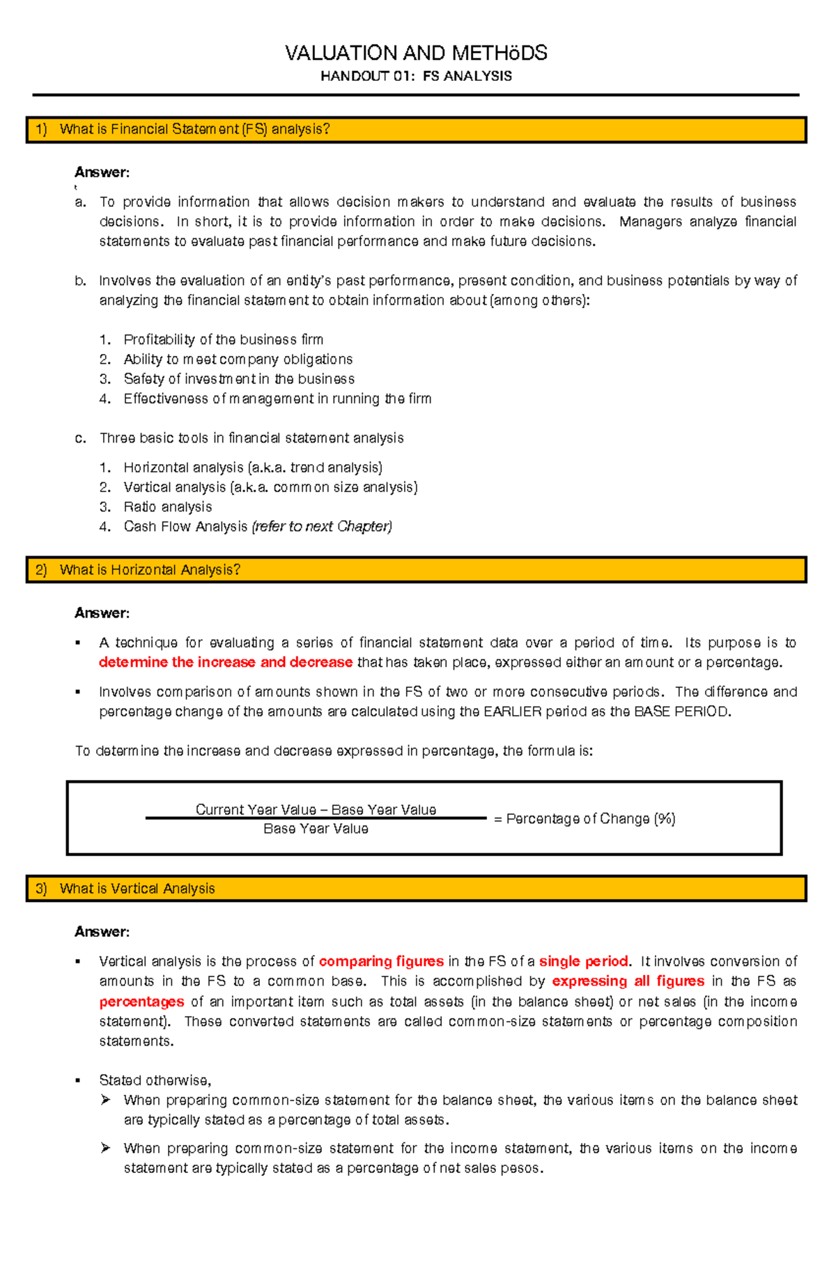 472808532 01 FS Analysis pdf - VALUATION AND METHöDS What is Financial Statement (FS) analysis ...