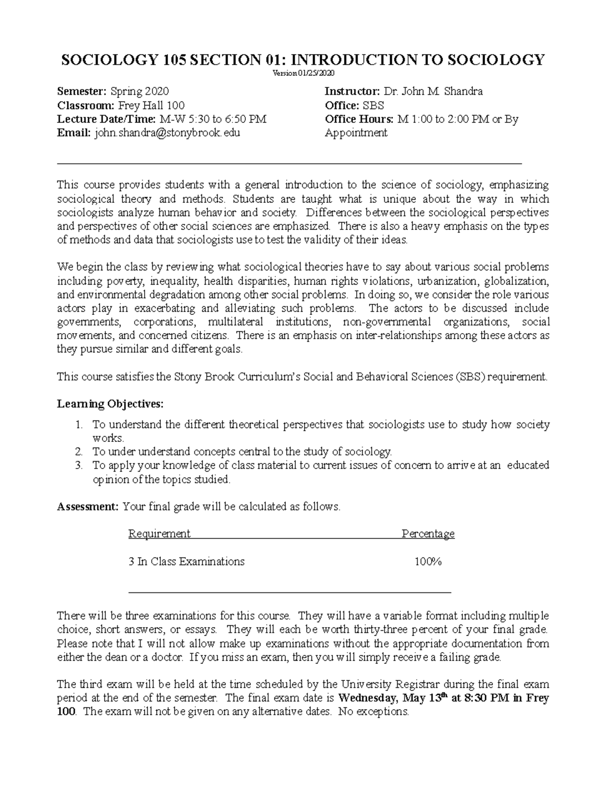 SOC Syllabus - sorry - SOCIOLOGY 105 SECTION 01: INTRODUCTION TO ...