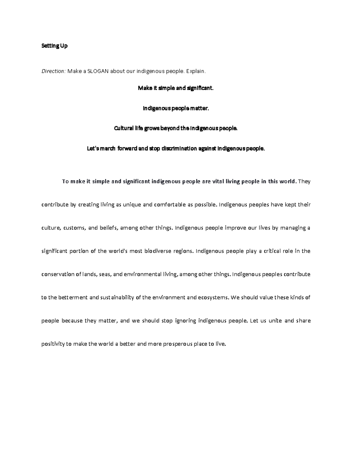 Setting UP Slogan Activity - Setting Up Direction: Make a SLOGAN about ...